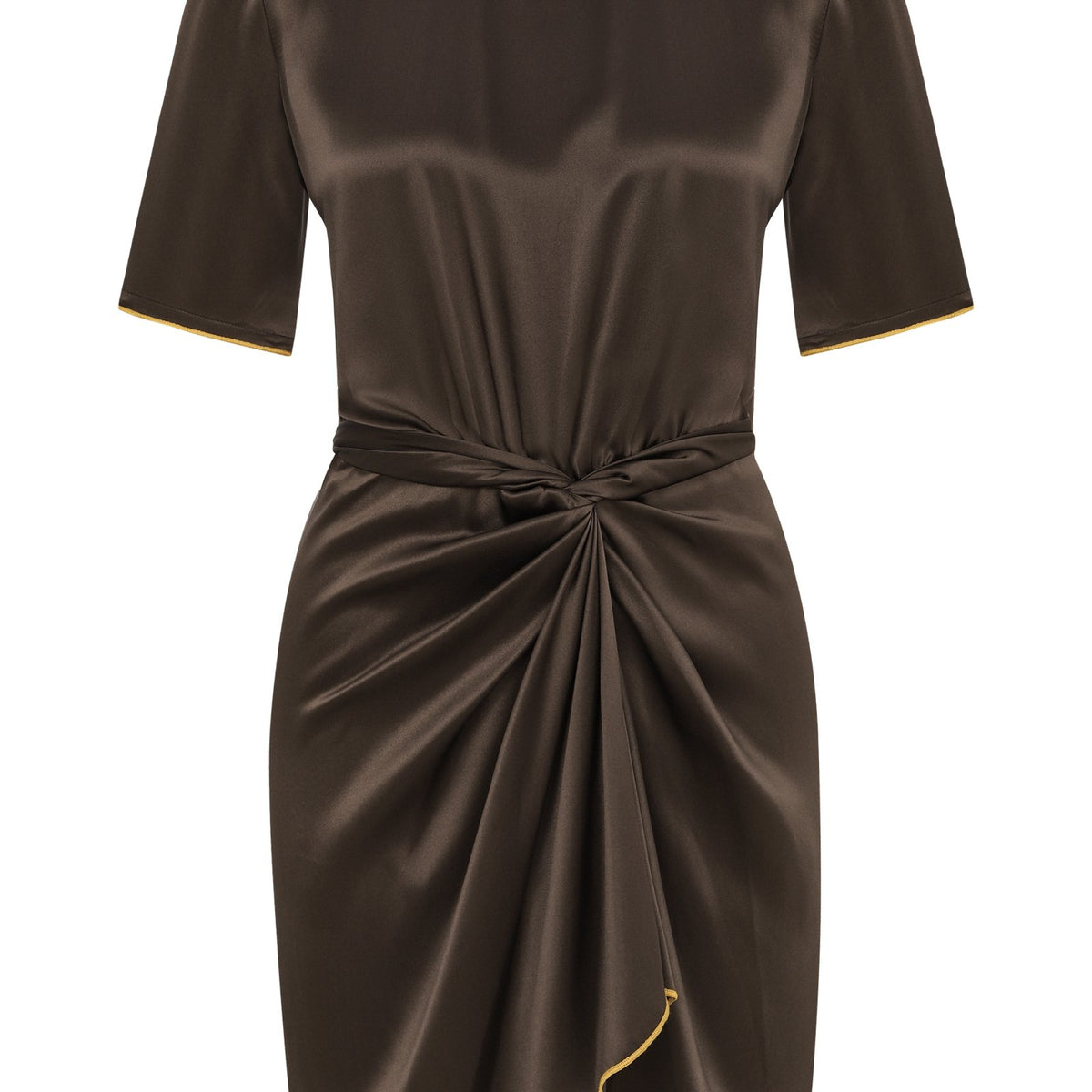 MADY - Brown Silk Dress With Yellow Piping Detail – ANIM
